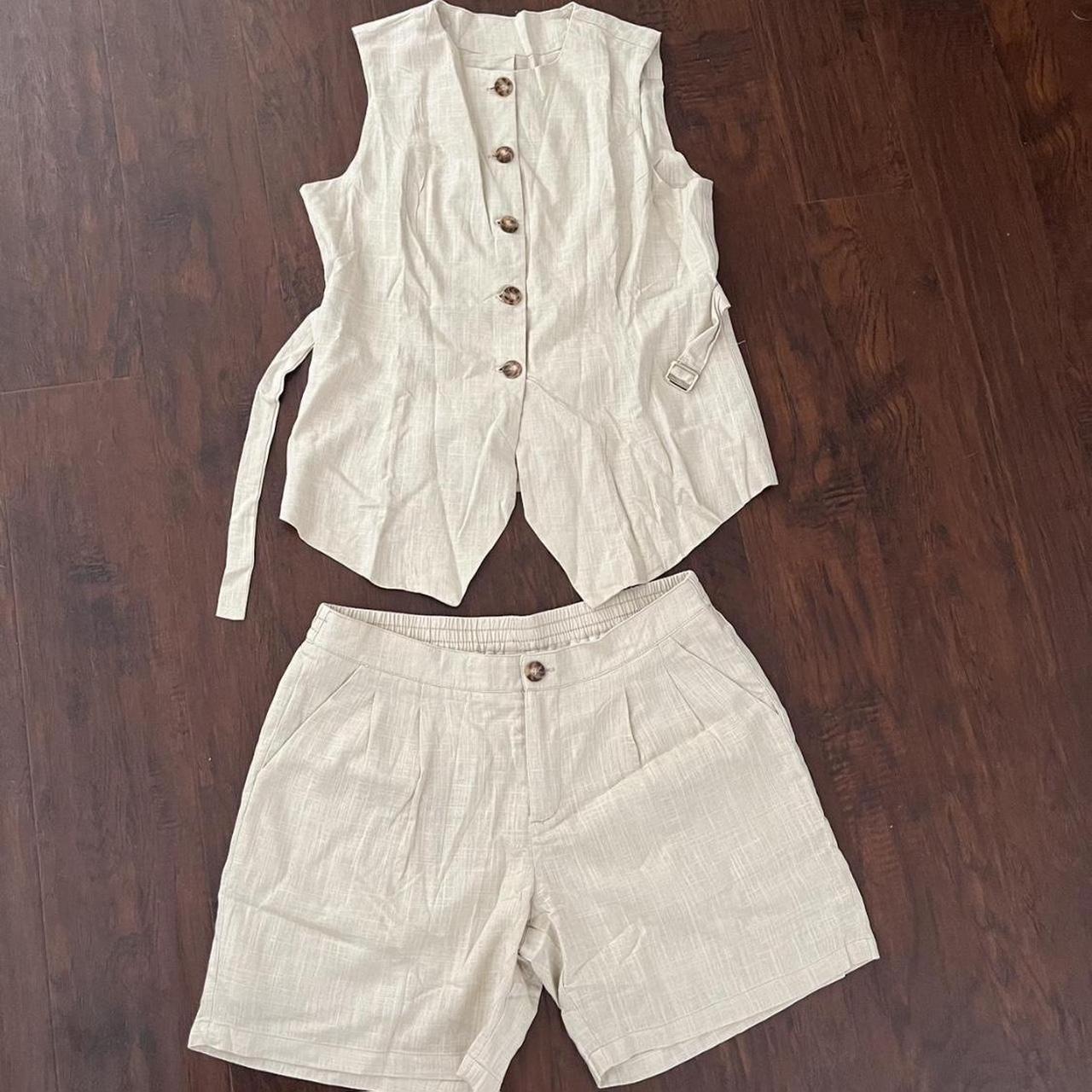 🌟camel colored summer linen two piece set🌟 Vest and... - Depop