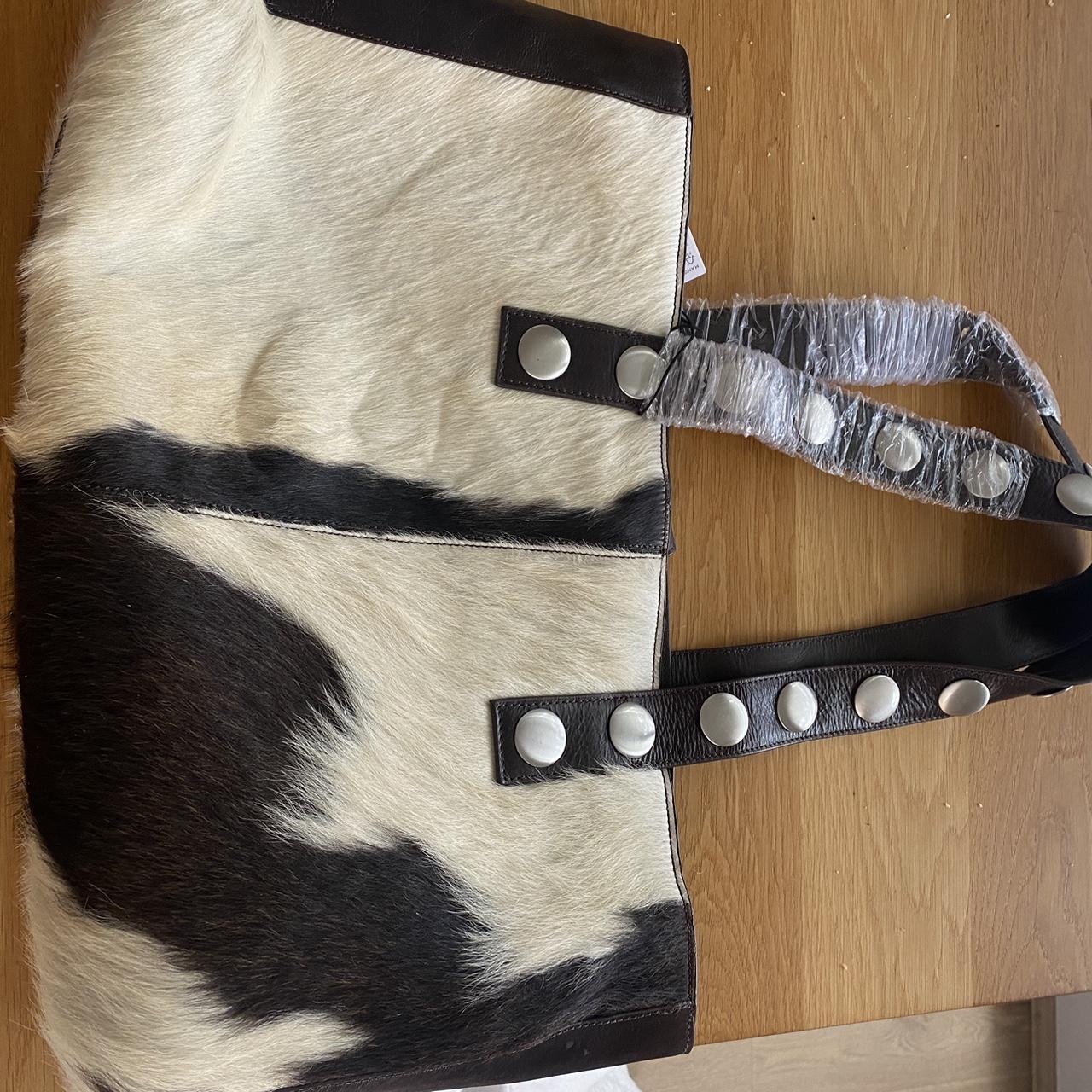 Mango studded strap leather cow print bag in brown... - Depop Mango studded strap leather cow print bag in brown... - Depop