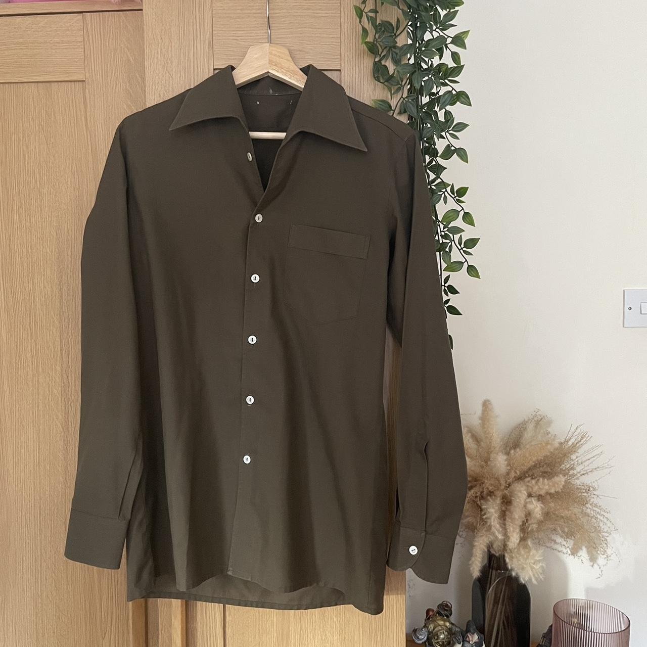 vintage wide collar brown button up shirt... - Depop