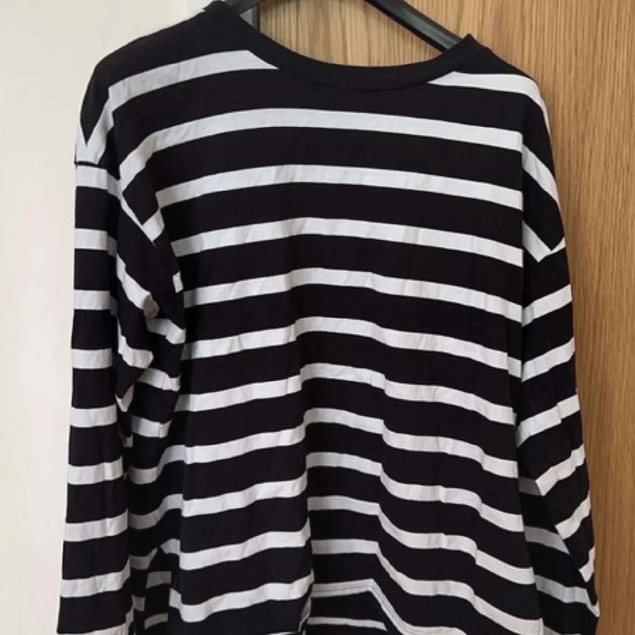 H&M long sleeved black and white striped top size S - Depop