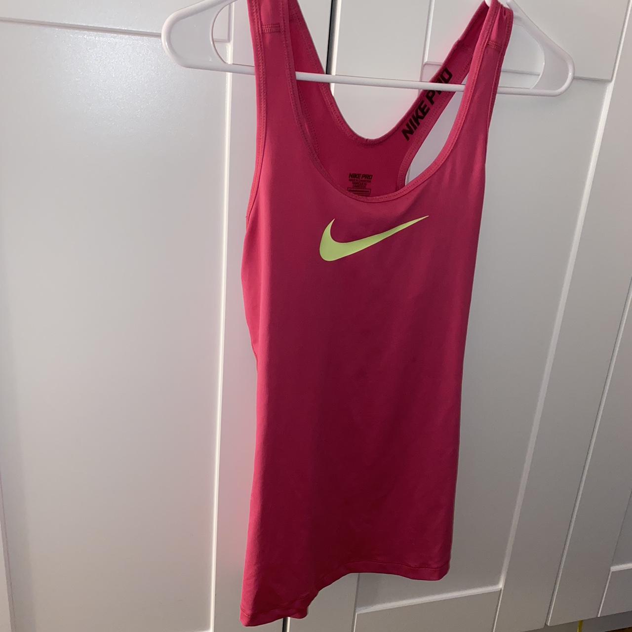 Nike pro pink sports vest with bright yellow Nike... - Depop