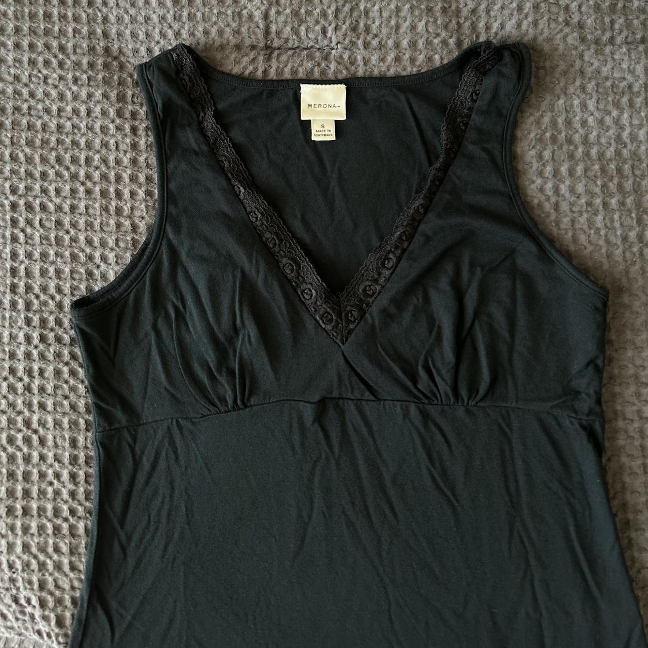 vintage Merona black tank with v neck line and lace... | Depop