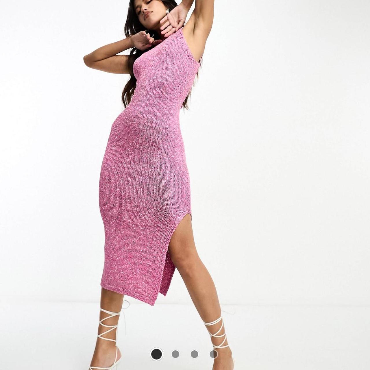 ASOS glitter pink knit midi dress with side slit No... - Depop