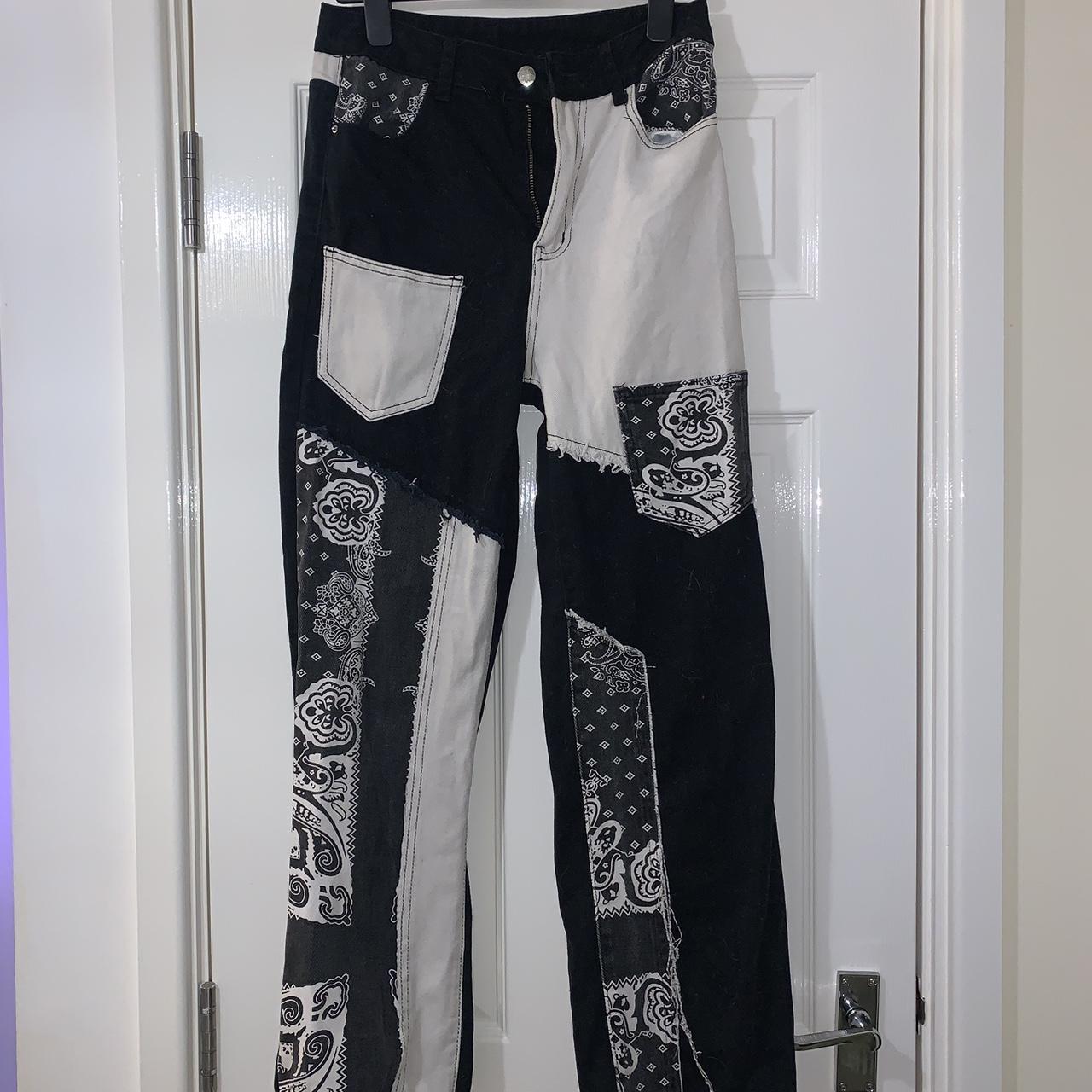 Patterned patchwork jeans - Depop