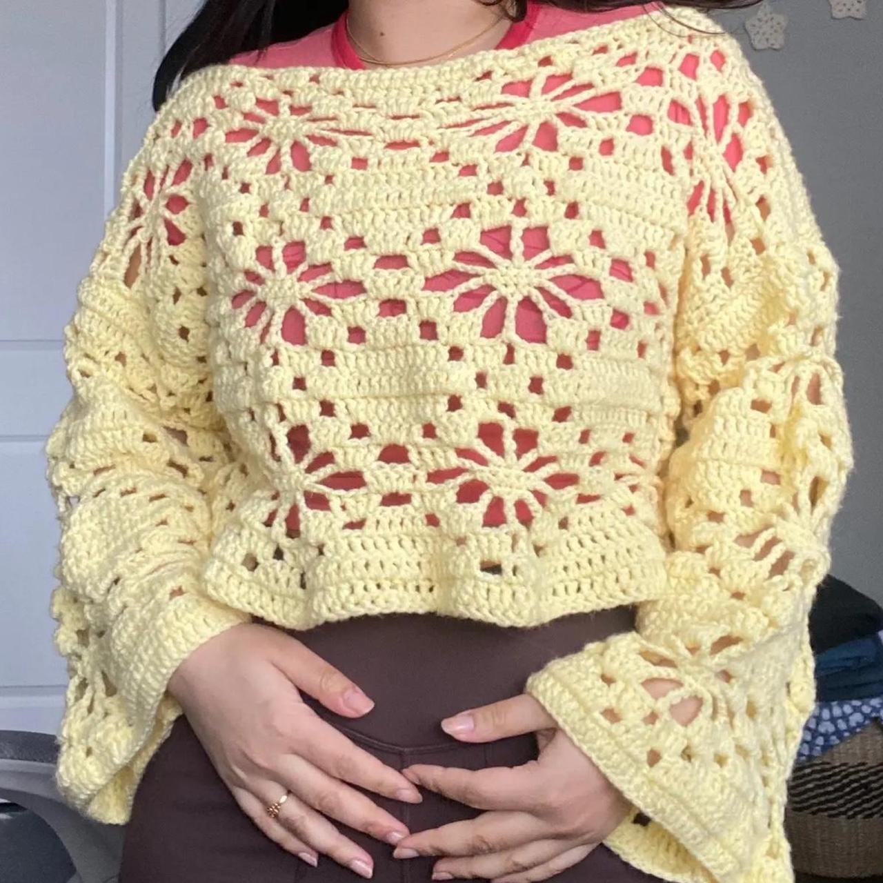 Crochet flower sweater Handmade by me! #crochet... - Depop