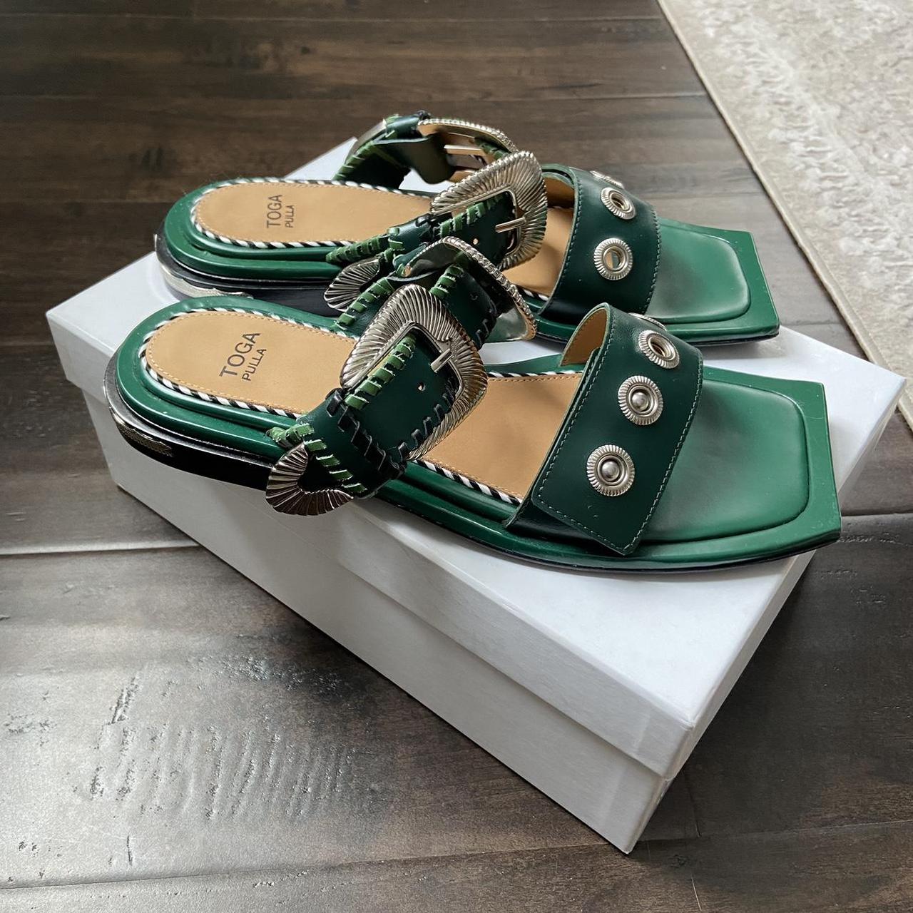 TOGA PULLA Green Leather Buckle Sandals - LIKE NEW!... - Depop