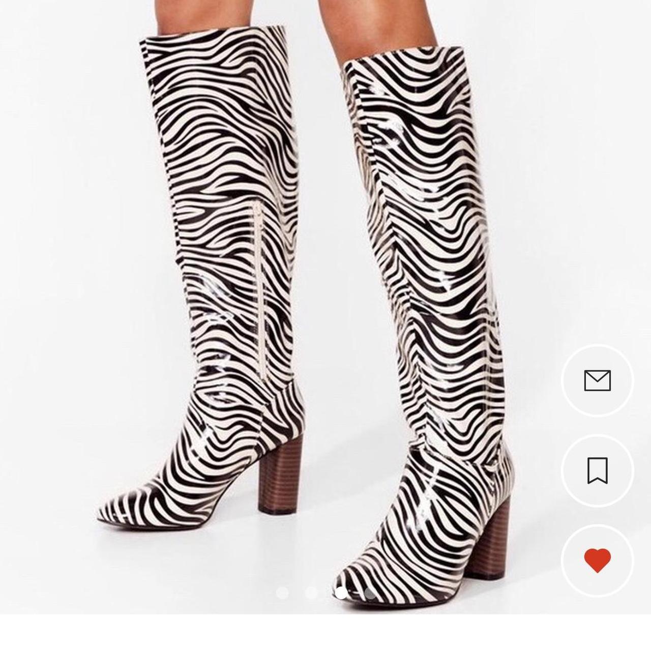 Zebra print knee high boots. Worn once so great... - Depop
