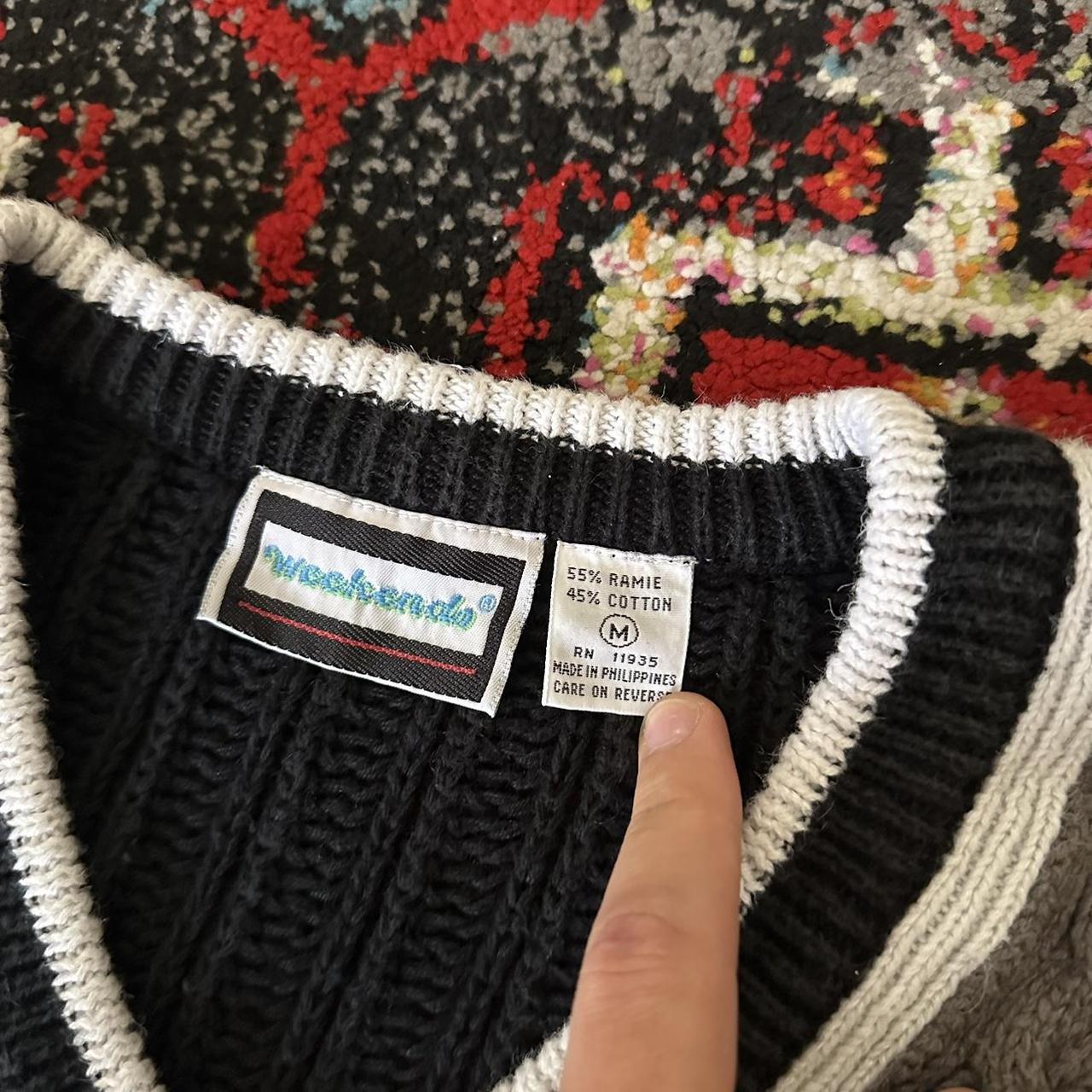 Vintage Black knitted sweater with white trim Very... - Depop