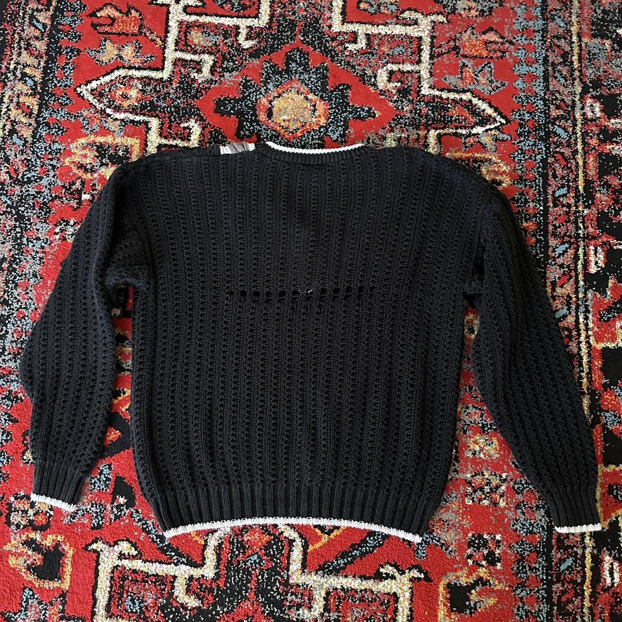 Vintage Black knitted sweater with white trim Very... - Depop