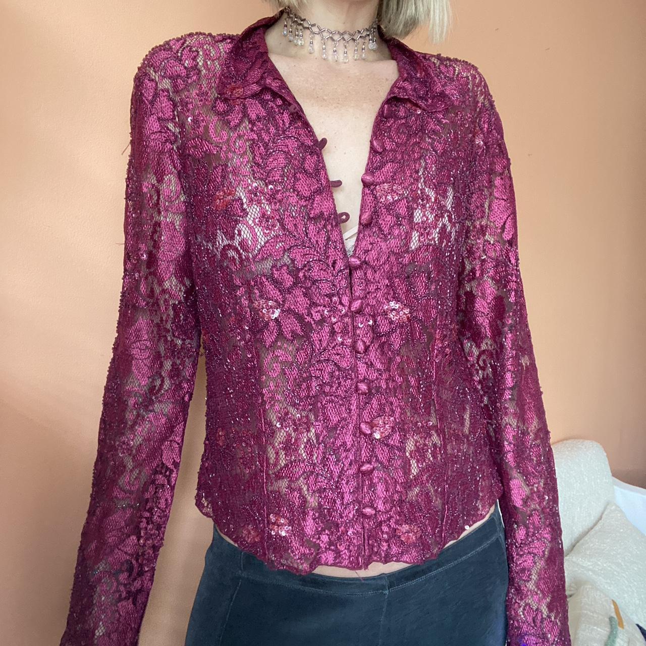 Vintage retro Phase Eight plum floral sheer lace... - Depop