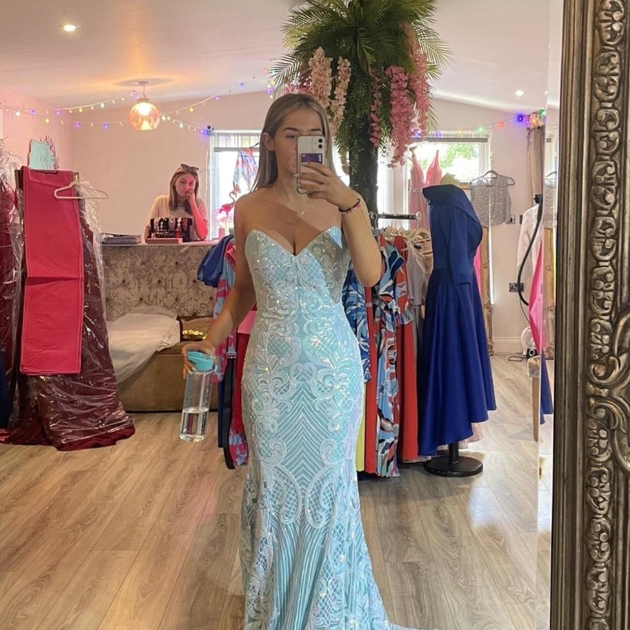 Beautiful Blue Squenced Debs/formal Dress Size 4/6... - Depop