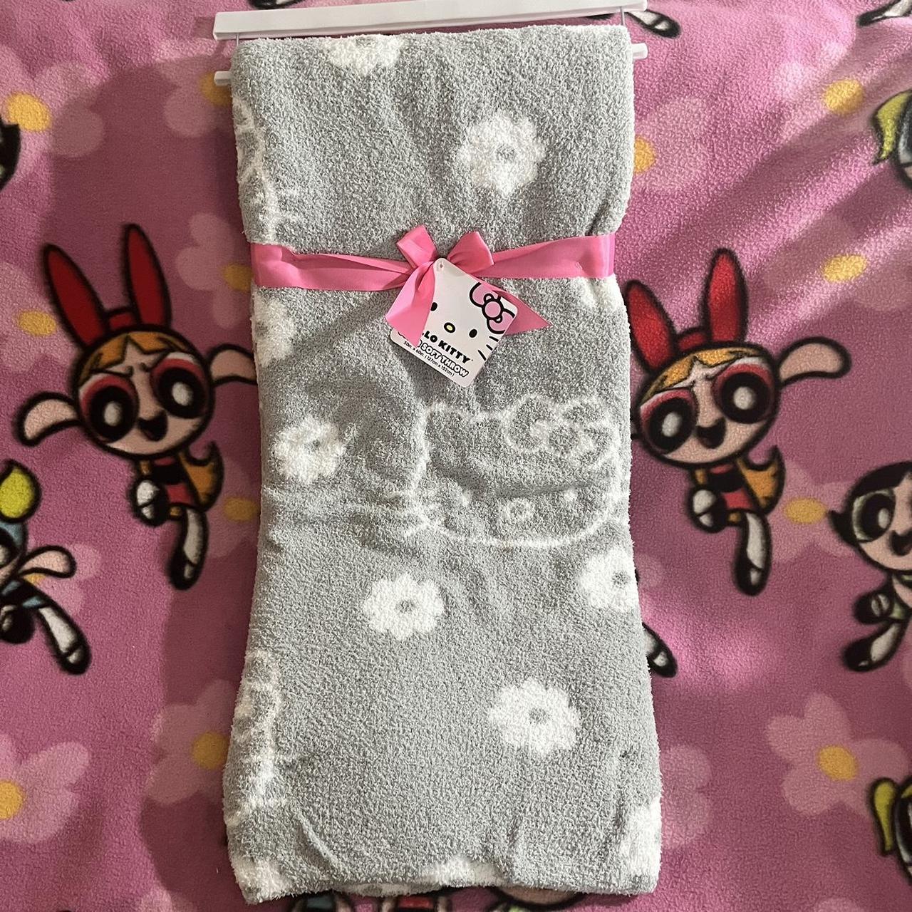 hello kitty soft grey throw blanket Grey and... - Depop