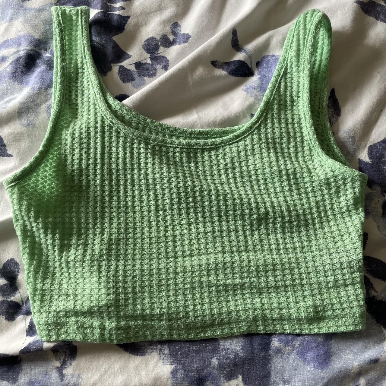Green waffle material crop top Size S Zaful Good... - Depop