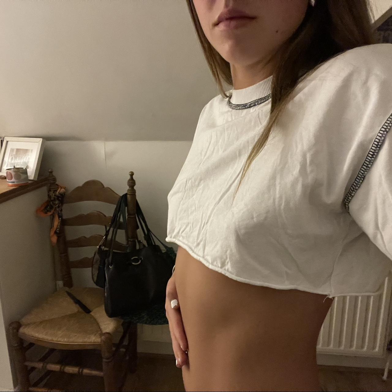 White long sleeve cropped tshirt, ASOS, UK6, good... - Depop