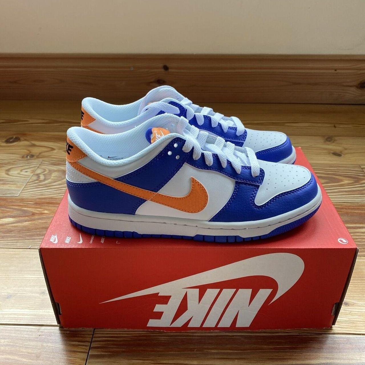 Nike Dunk Low Knicks Kids Trainers Blue White UK4.5... - Depop