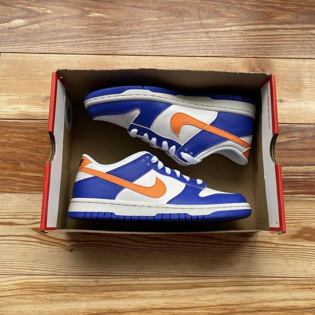 Nike Dunk Low Knicks Kids Trainers Blue White UK4.5... - Depop