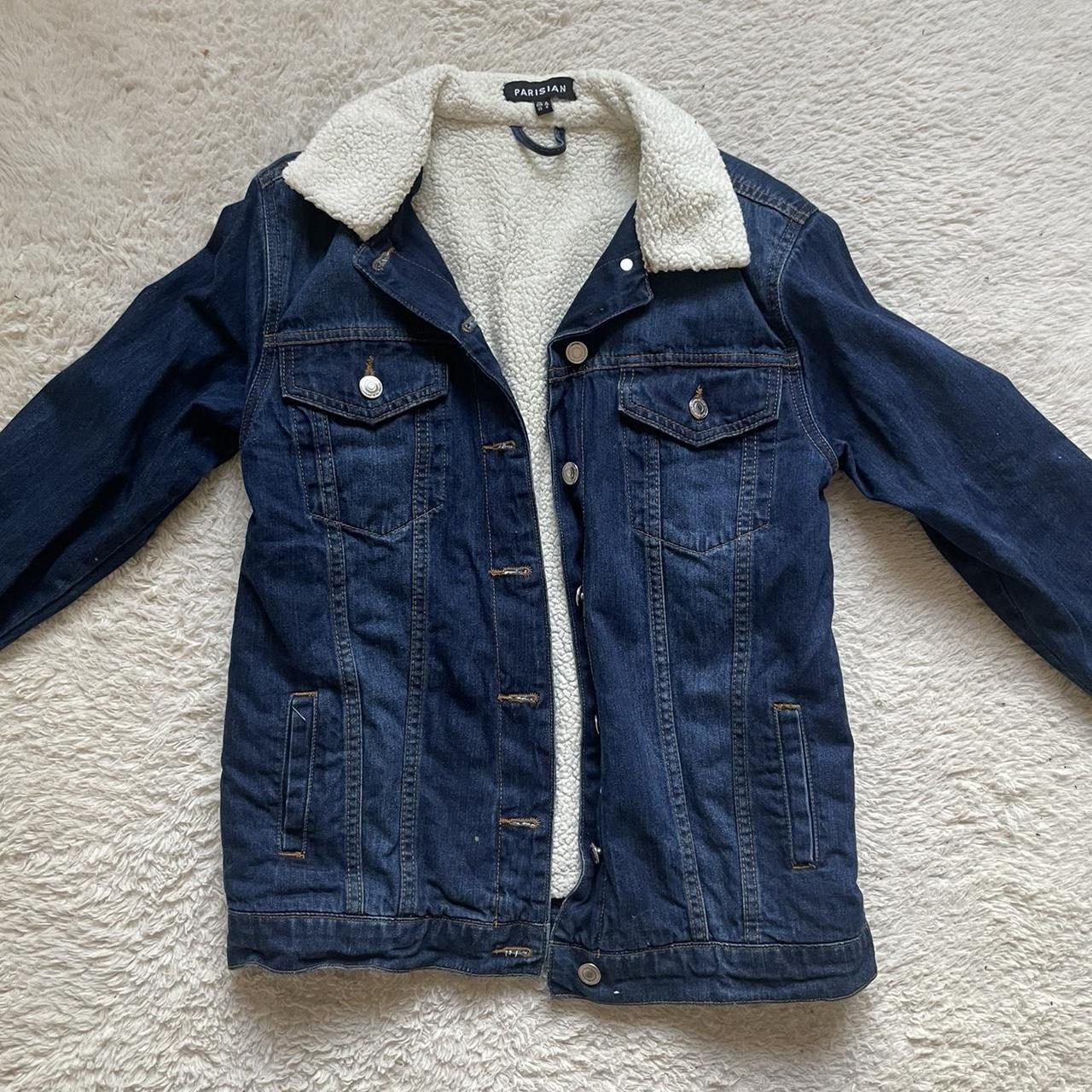 Dark blue/ Navy denim jacket with pockets White... - Depop