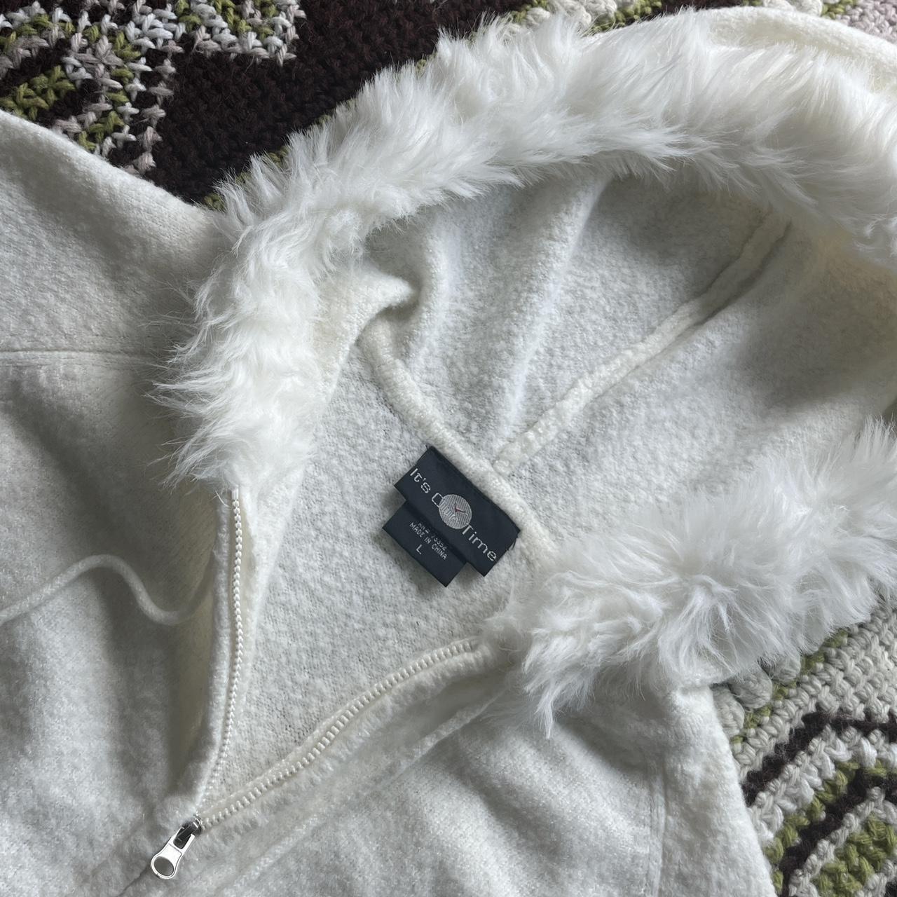 Rare snow bunny fur trim pompom zip up in white ~... - Depop
