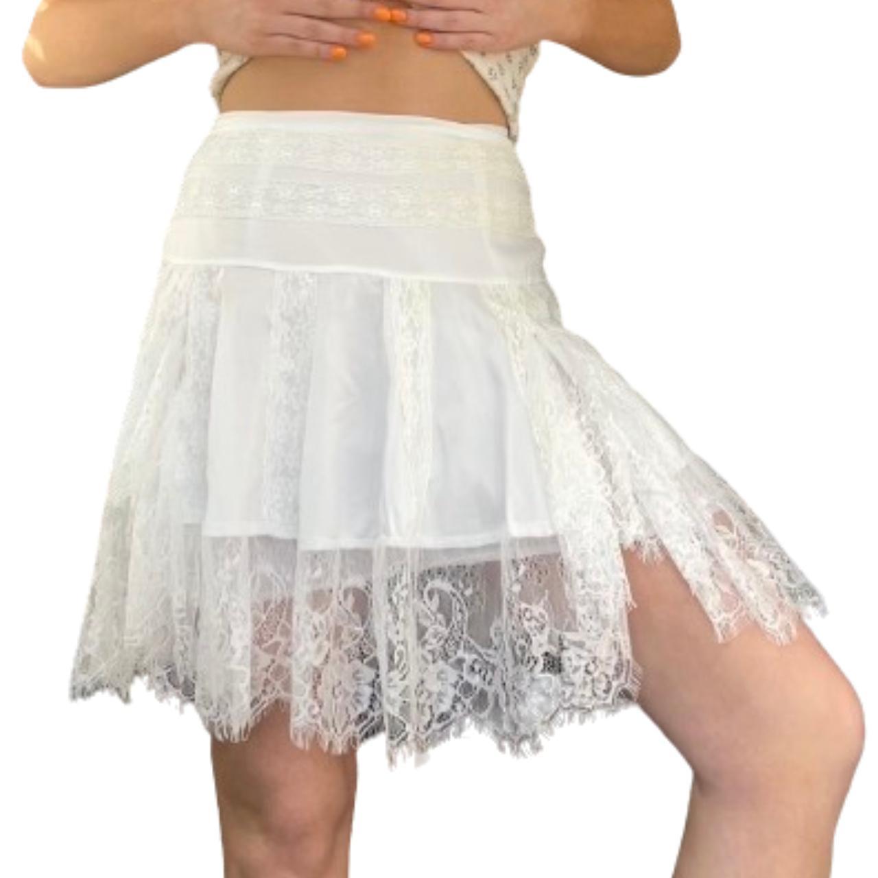white lace ruffle pleated skirt #coquette... | Depop