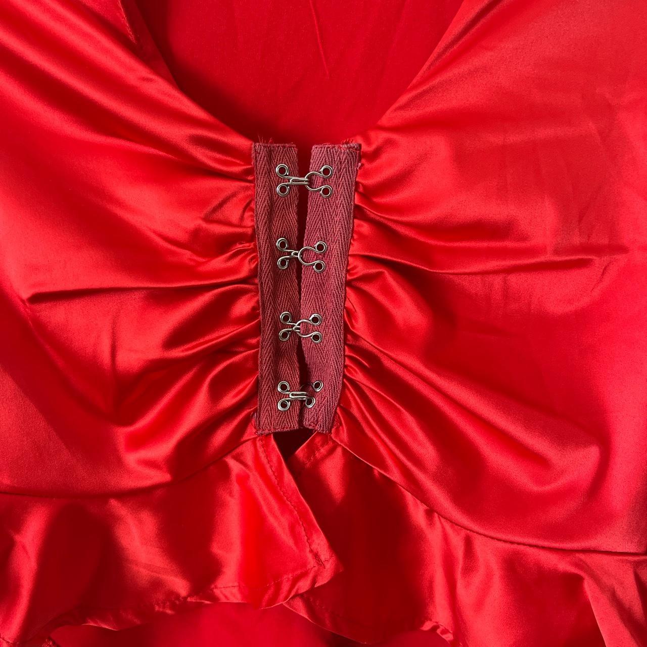 Cropped red blouse with corset style hook closures... - Depop