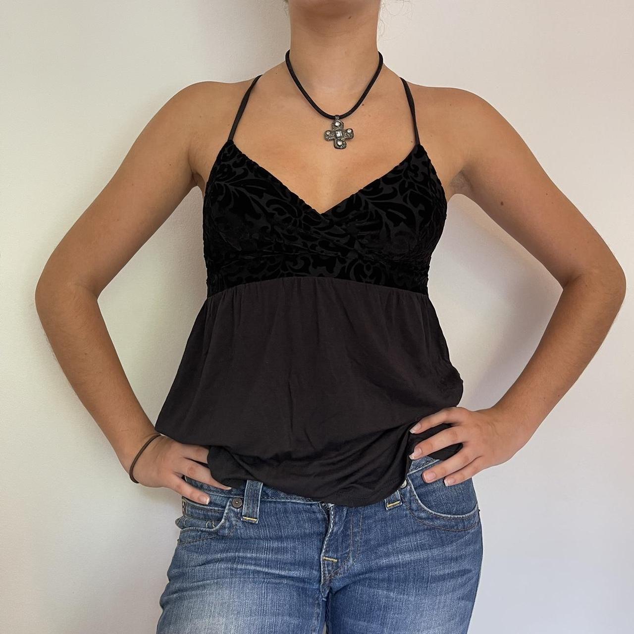 Gorgeous vintage y2k black flowy top with fitted... - Depop