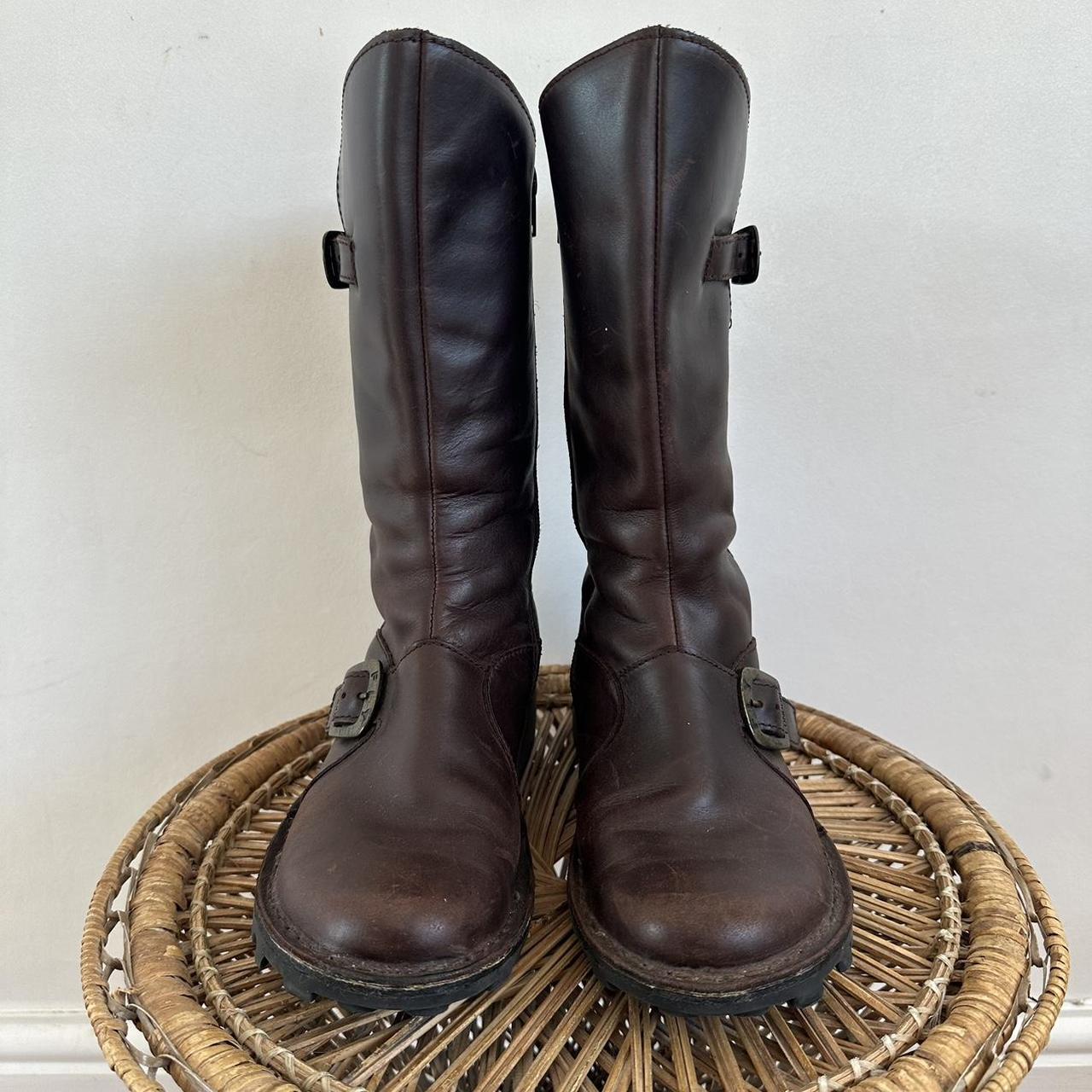 vintage 90s y2k fly london brown leather biker boots... - Depop