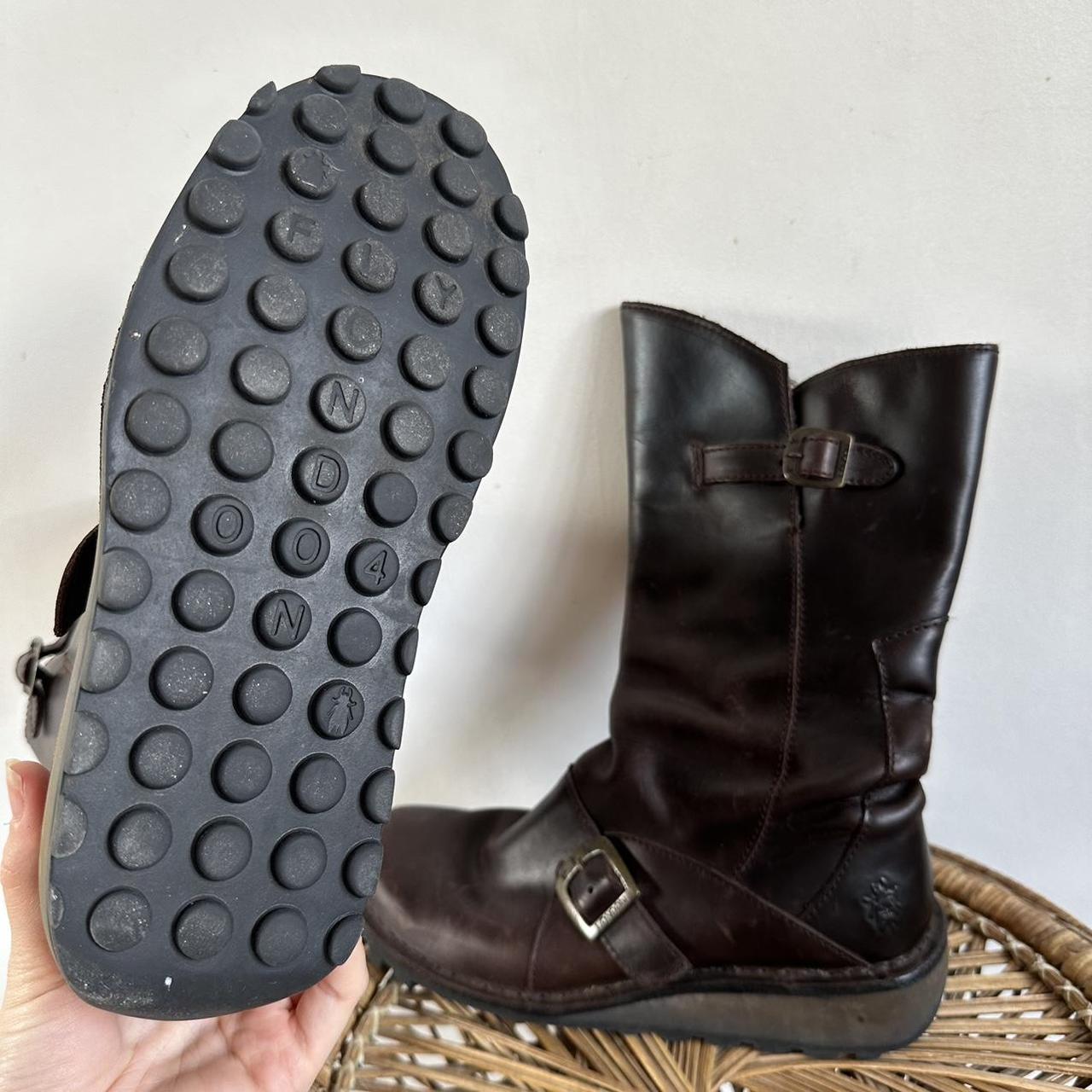 vintage 90s y2k fly london brown leather biker boots... - Depop