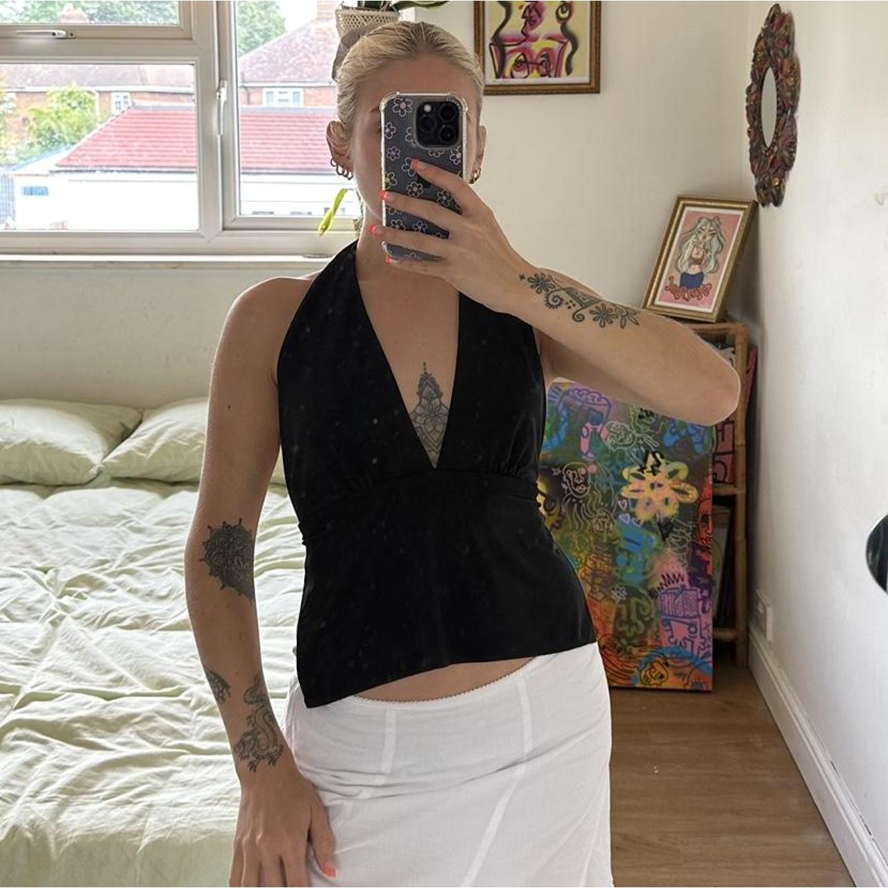 90s y2k slinky clubbing rave backless halterneck top... - Depop