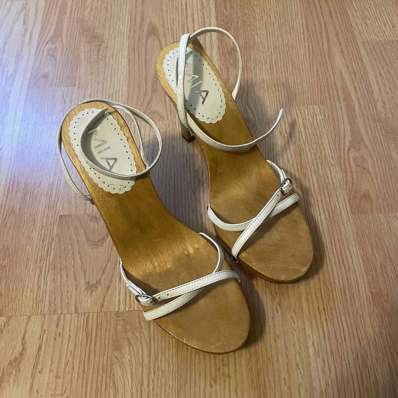 Vintage really unique wooden heeled sandals with... - Depop