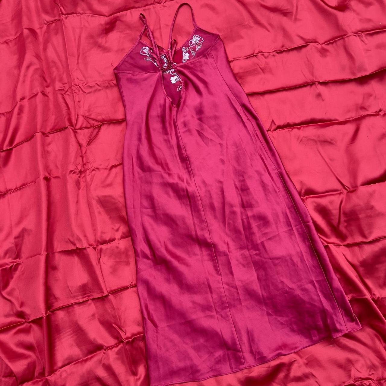 long satin red slip dress with mesh cut out,... - Depop