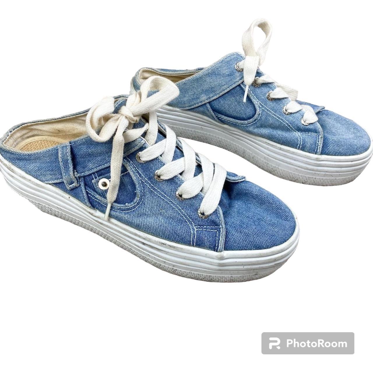 90s Platform Slide On Denim Sneakers 💙 size : 10 | Depop