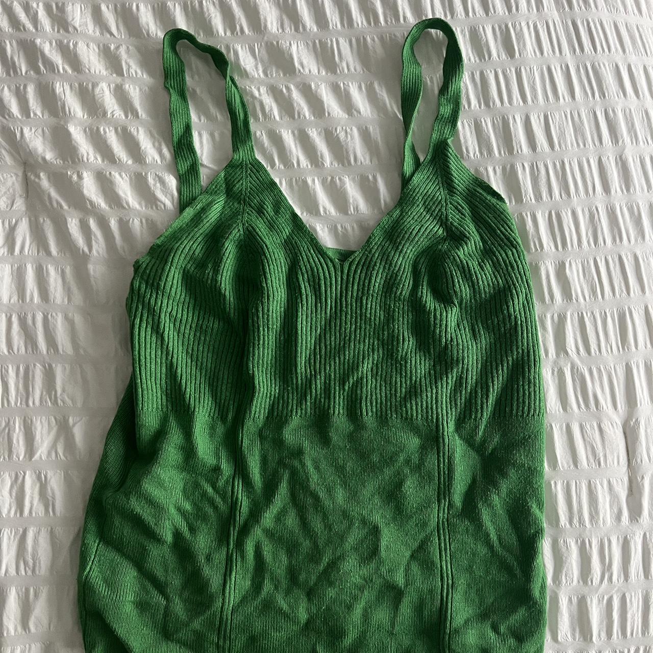 Mango green tank top #green #mango #longline #vneck - Depop