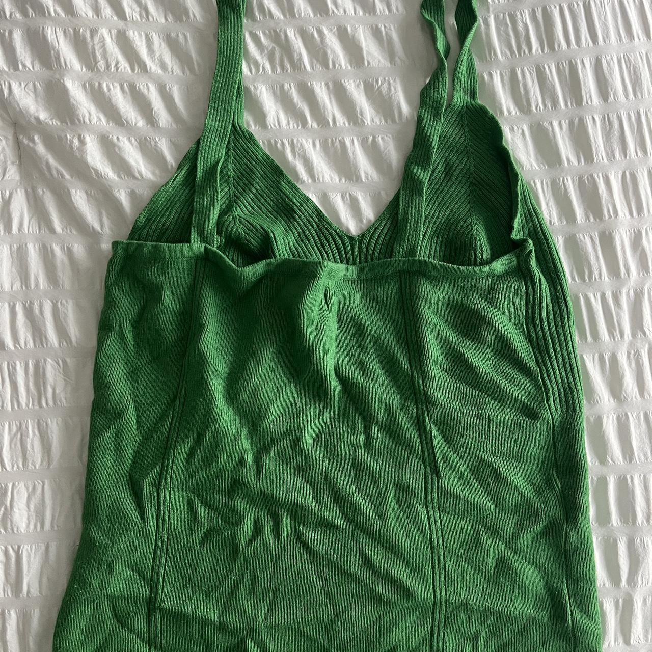 Mango green tank top #green #mango #longline #vneck - Depop