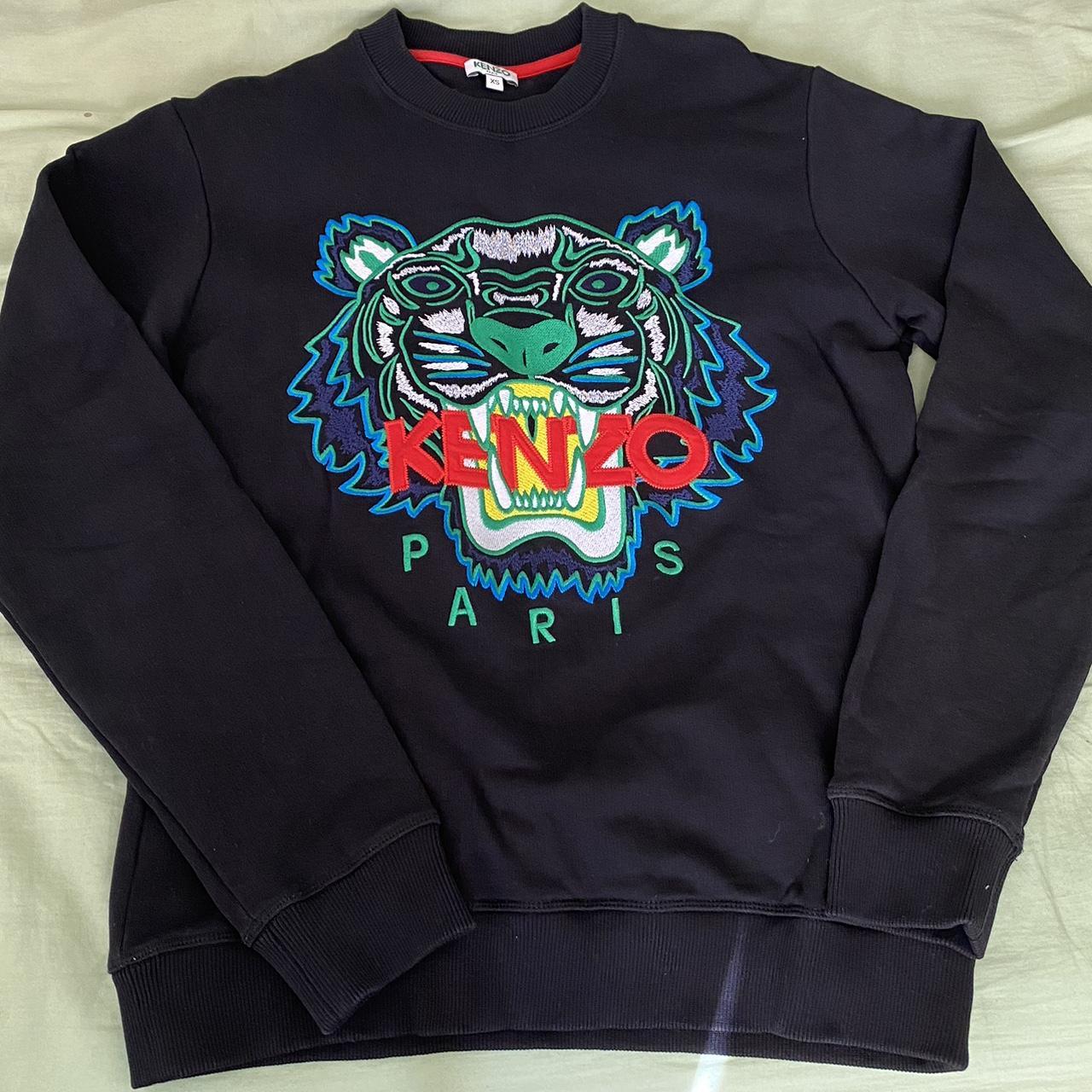 Kenzo men’s Crewneck sweater blue tiger size... - Depop