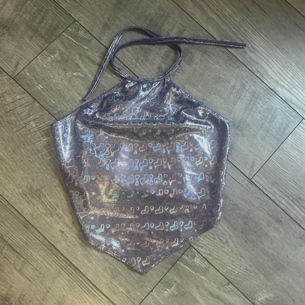 Purple Iridescent Halter Top. Stretchy material, but... - Depop