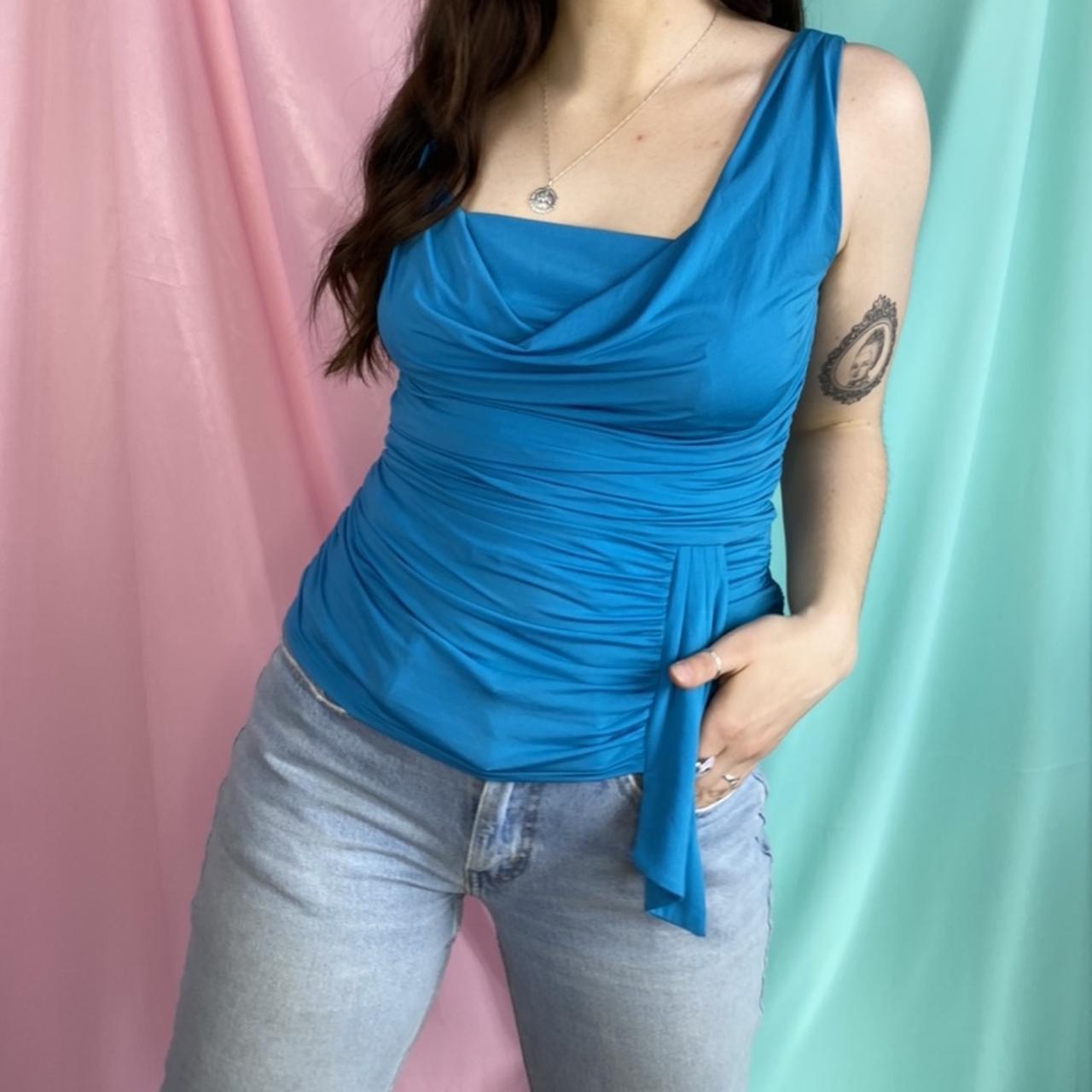 Y2K ruched turquoise blue top Ruched across the... - Depop