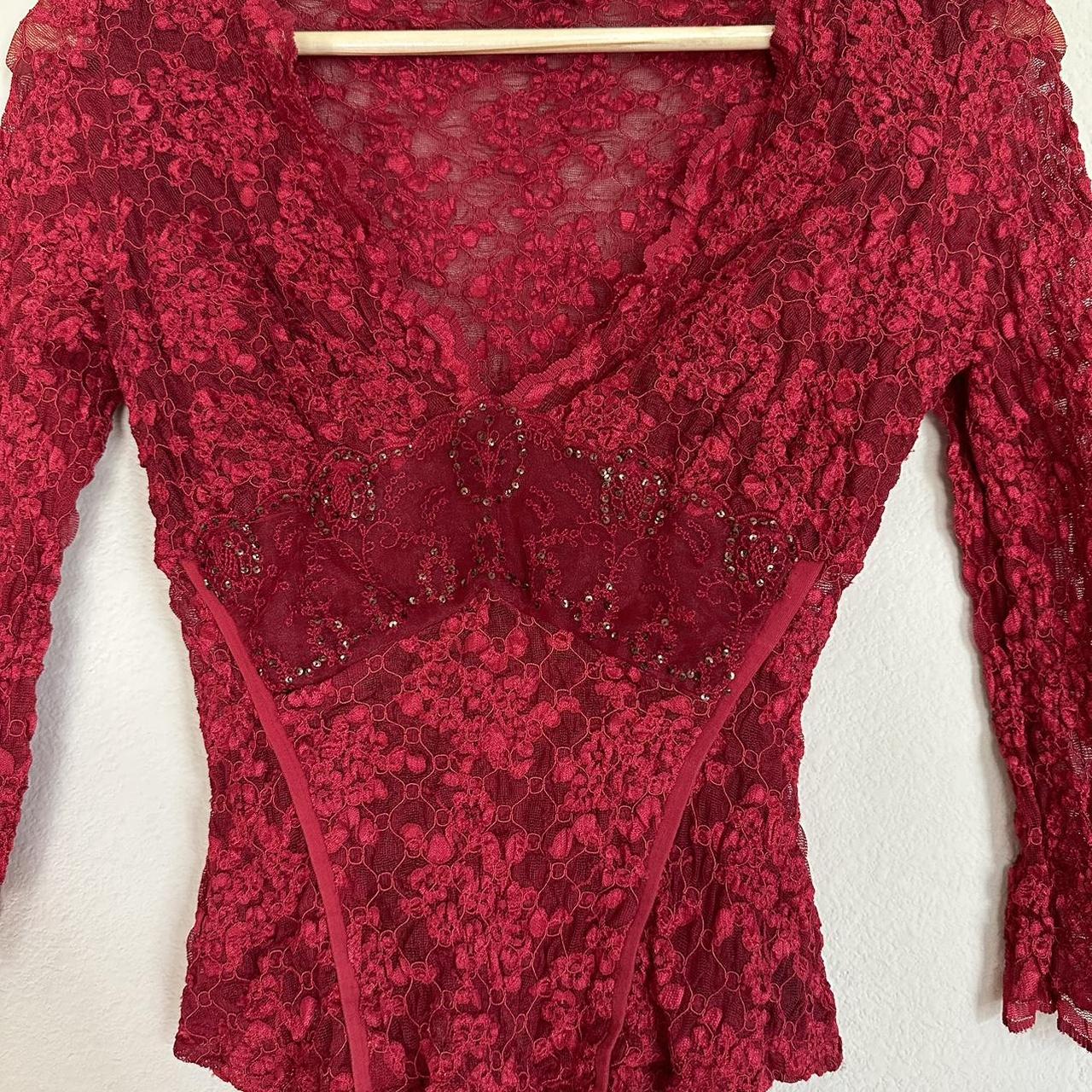 vintage 90s red lace top labeled one size, would... - Depop