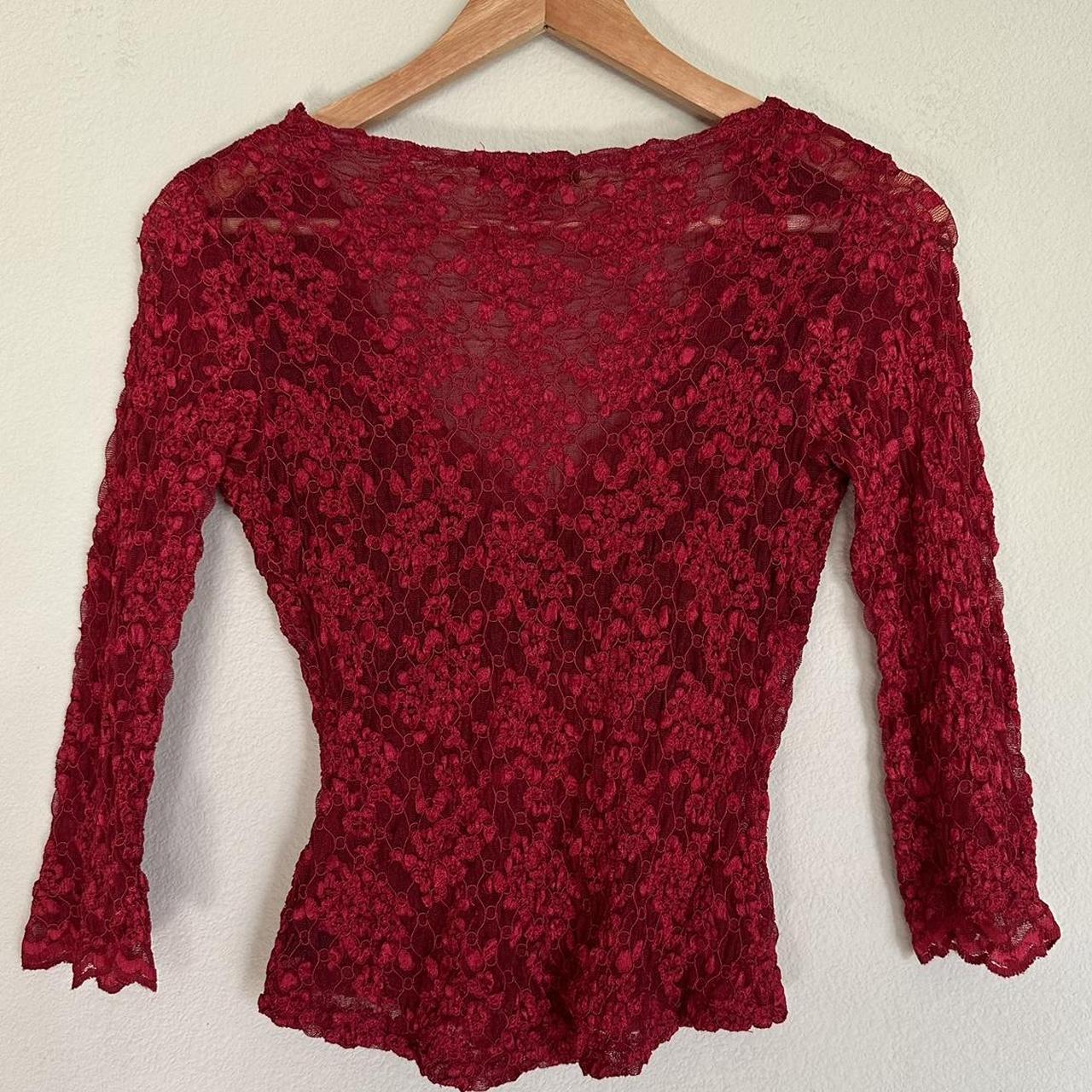 vintage 90s red lace top labeled one size, would... - Depop