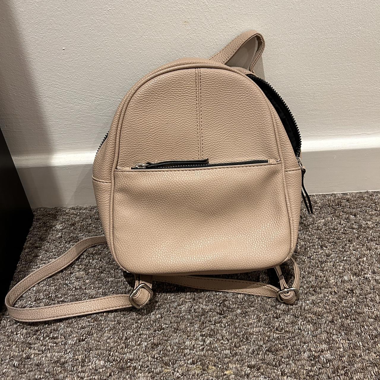 Beige faux leather mini backpack #fauxleather... - Depop