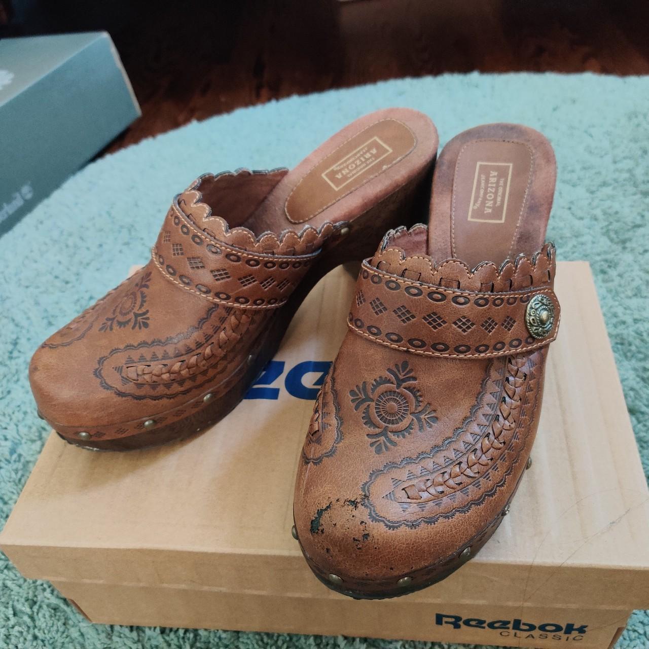 Cutest tooled leather high-heel clogs. Gorgeous rich... | Depop