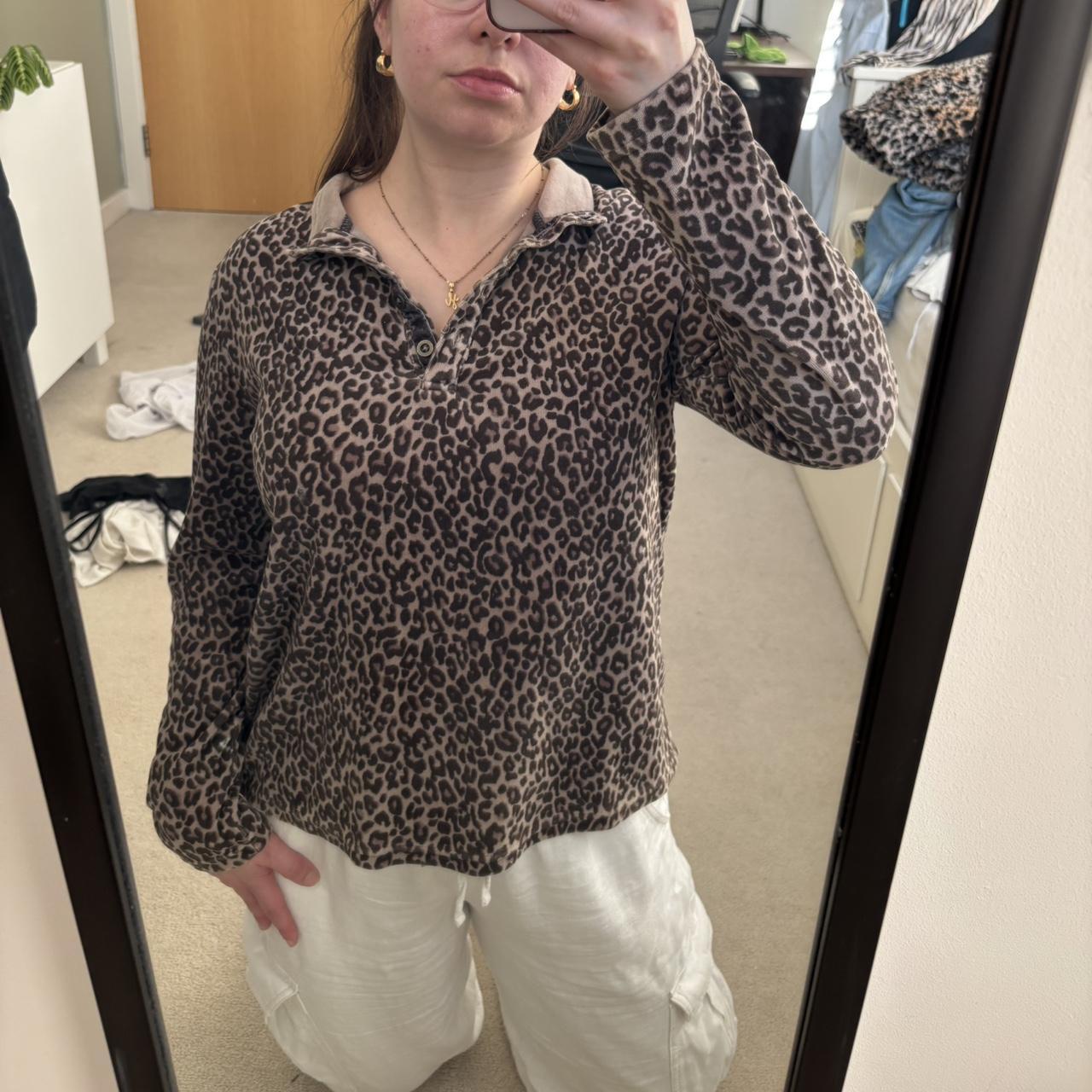 Vintage velour velvet leopard print rugby top collar... | Depop