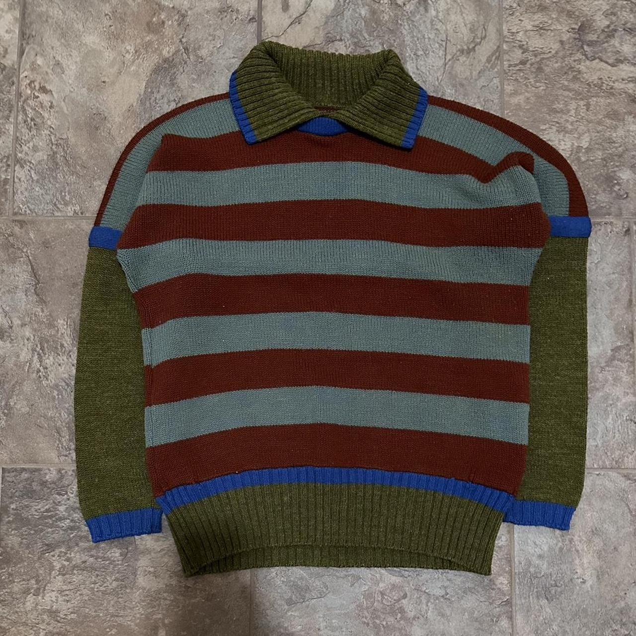 Vintage 70s Striped Collared Sweater 9/10... - Depop