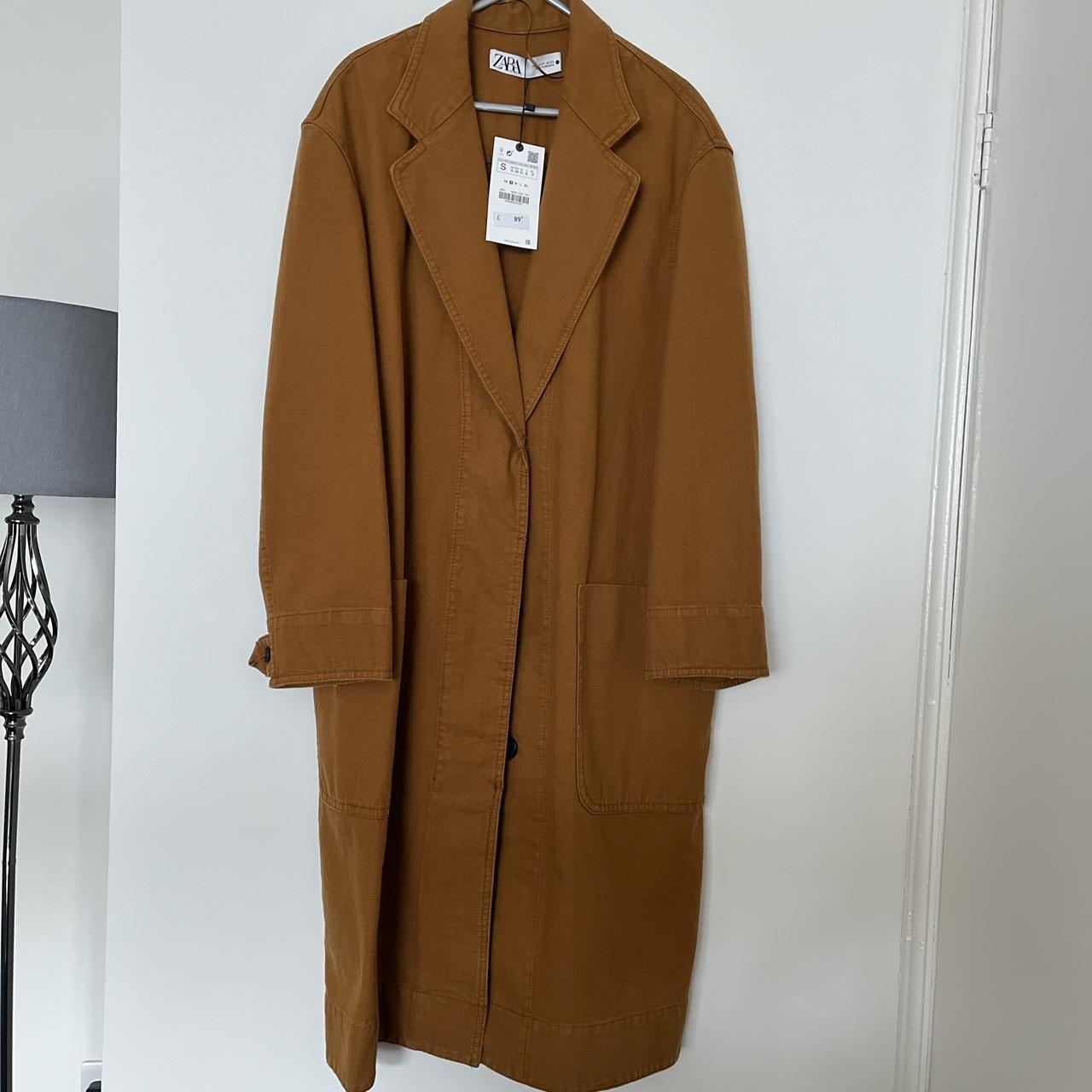 Zara oversized brown Cotton coat with pockets, Size... - Depop