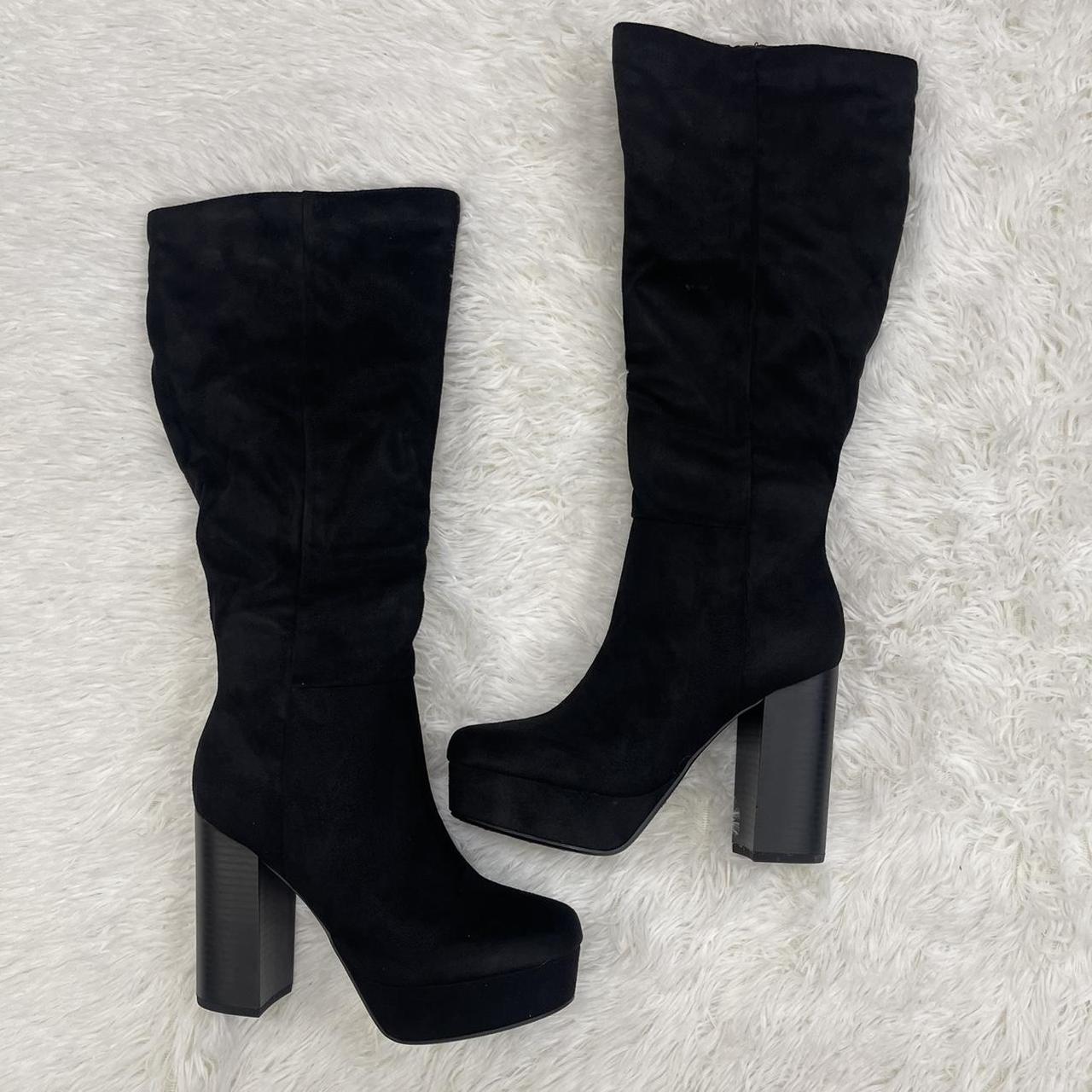 Delicious Modern Black Suede Chunky Heel Platform... - Depop