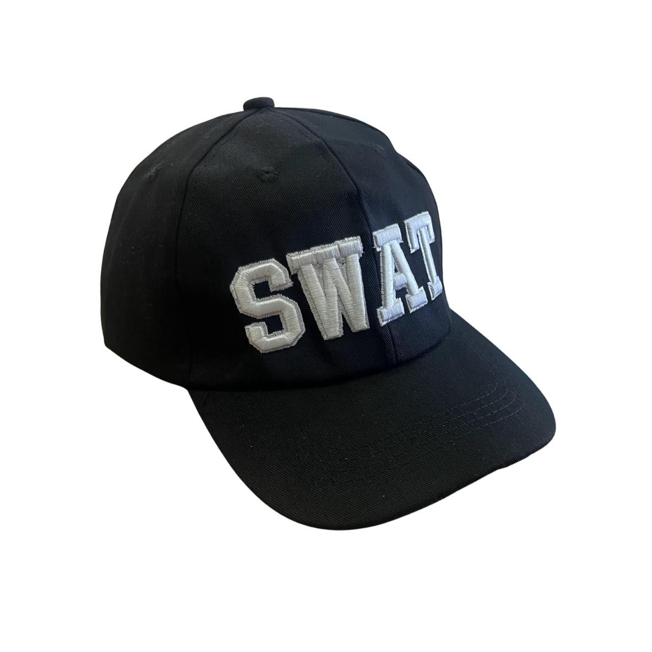 Black SWAT Hat Baseball cap with white embroidered... - Depop
