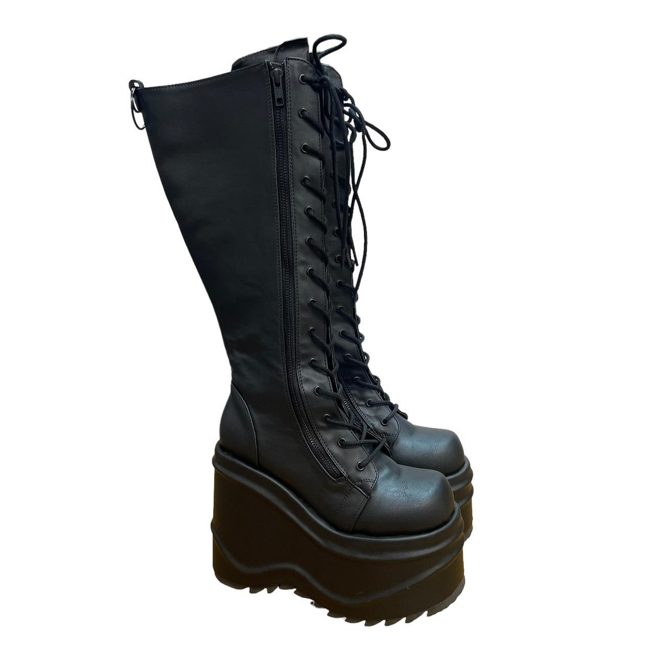 Demonia Wave-200 Black Vegan Leather With a 6"... - Depop