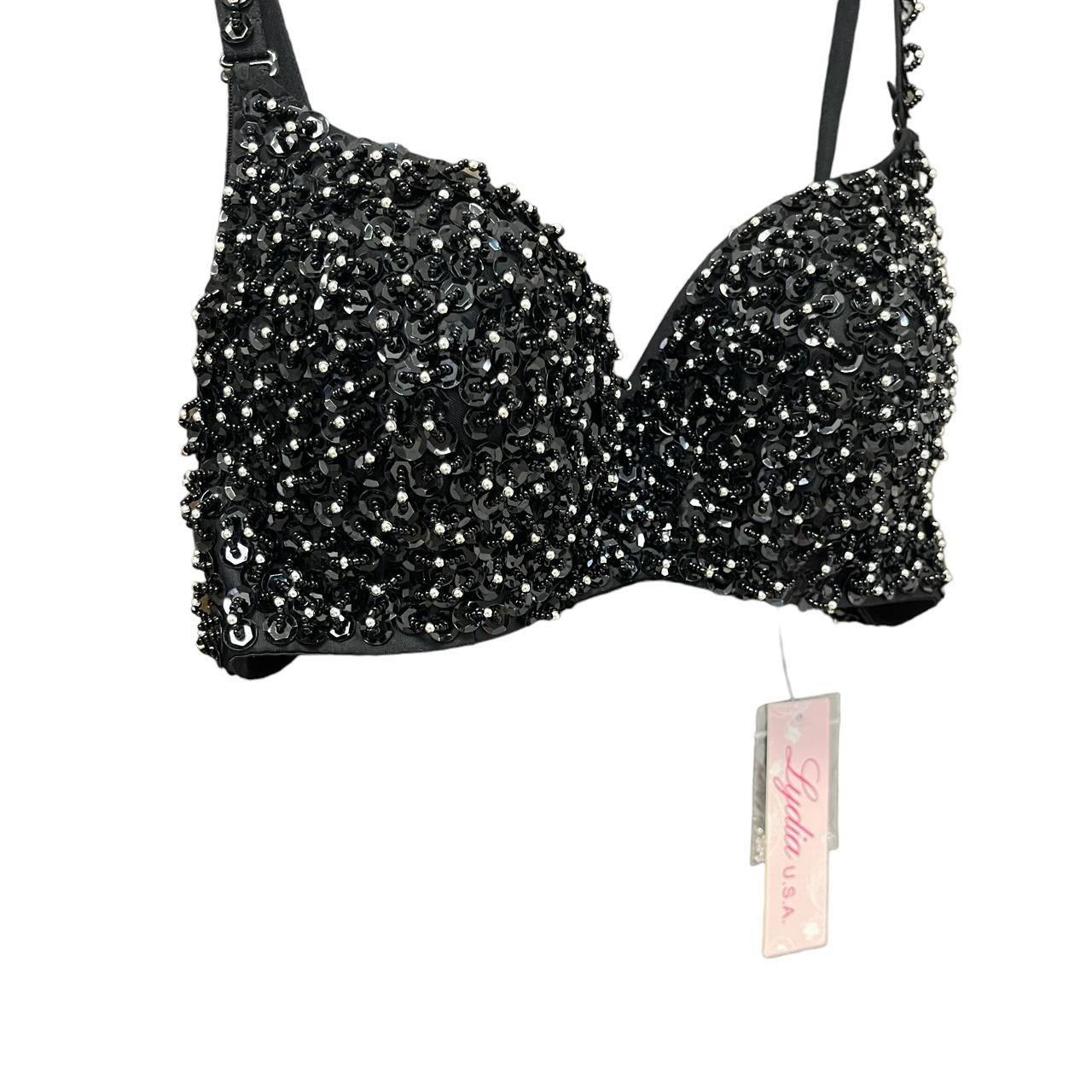 Womens Black Sequin Top Bra L3909 Brand New with... | Depop