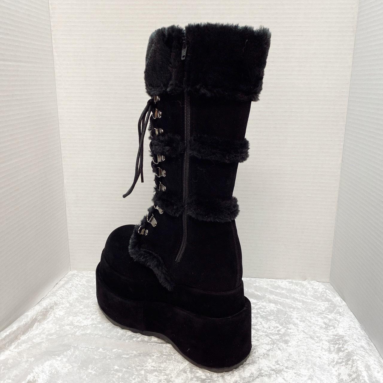 Demonia Bear-202 Black Platform Boots Faux Fur 4... | Depop