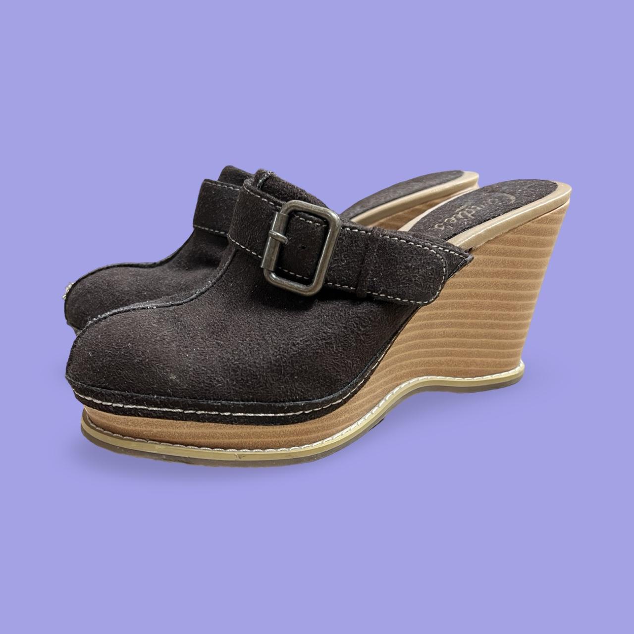 🤎 Y2K brown suede Candies clogs w/ buckle detail... - Depop