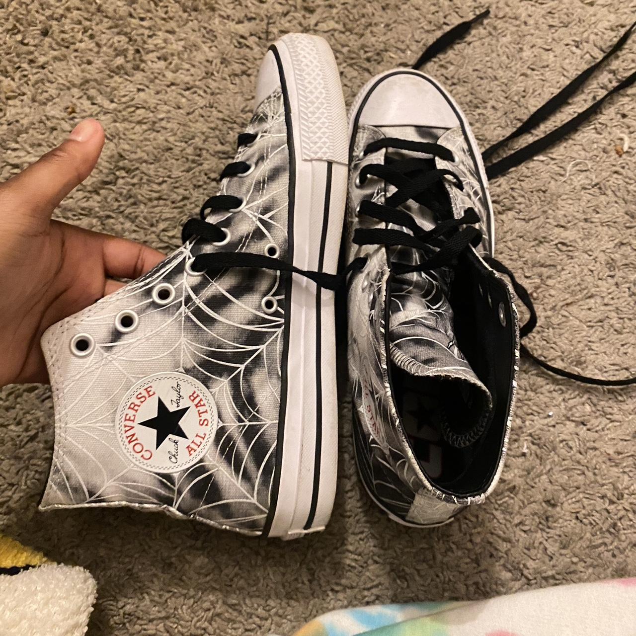 high top spider web spider man converse women’s... - Depop